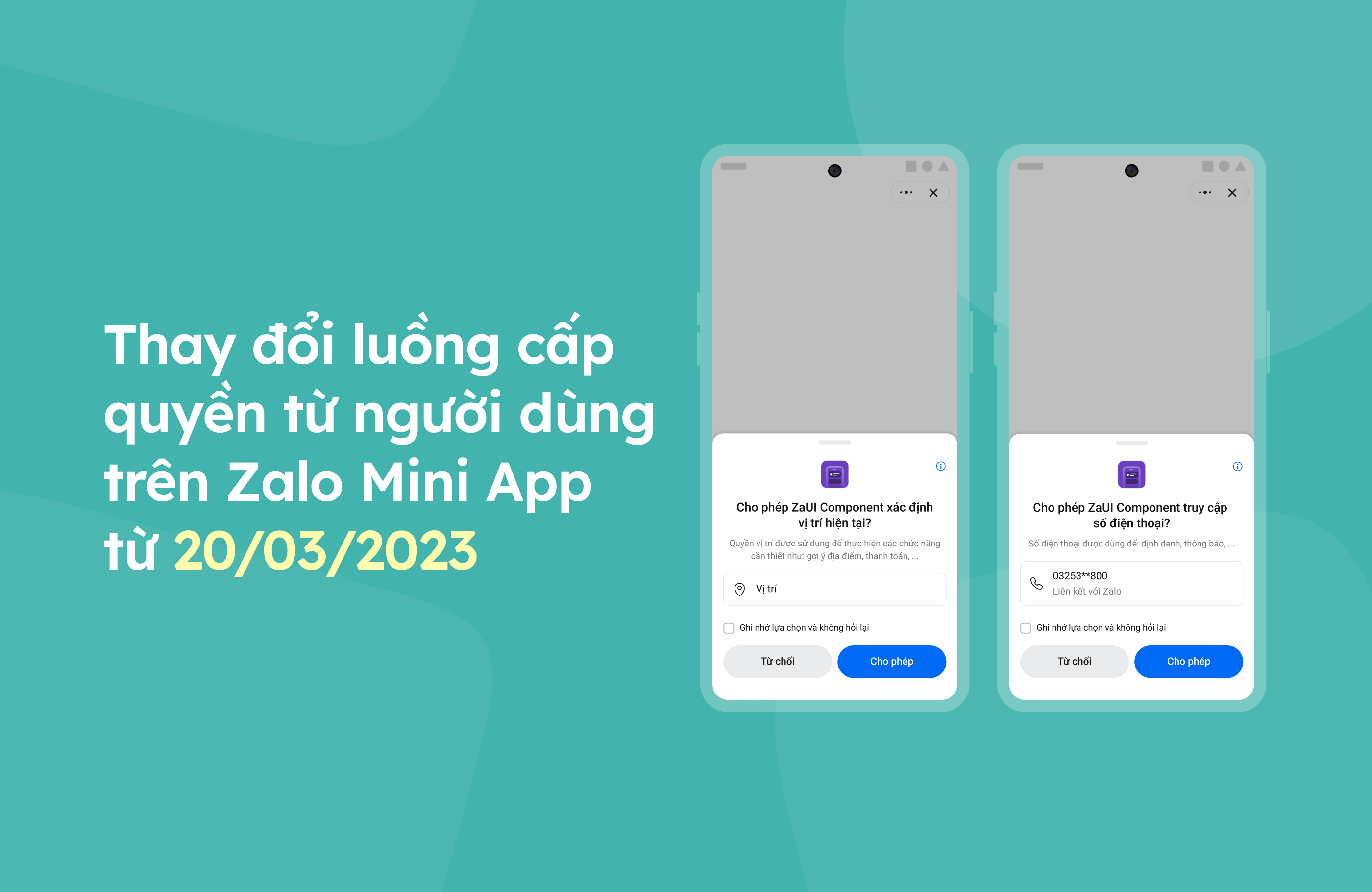 Thông báo thay đổi luồng cấp quyền từ người dùng trên Zalo Mini App | Zalo Mini App